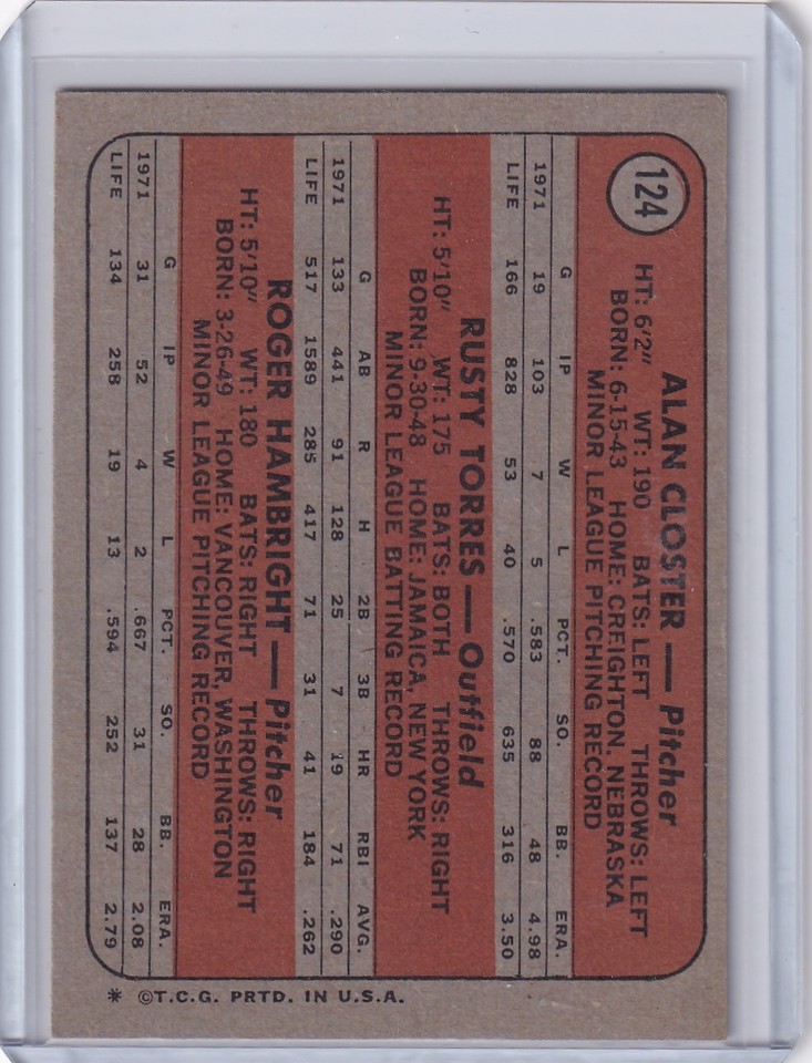 1972 Topps Baseball #124 Yankees 1972 Rookie Stars Closter / Torres ...