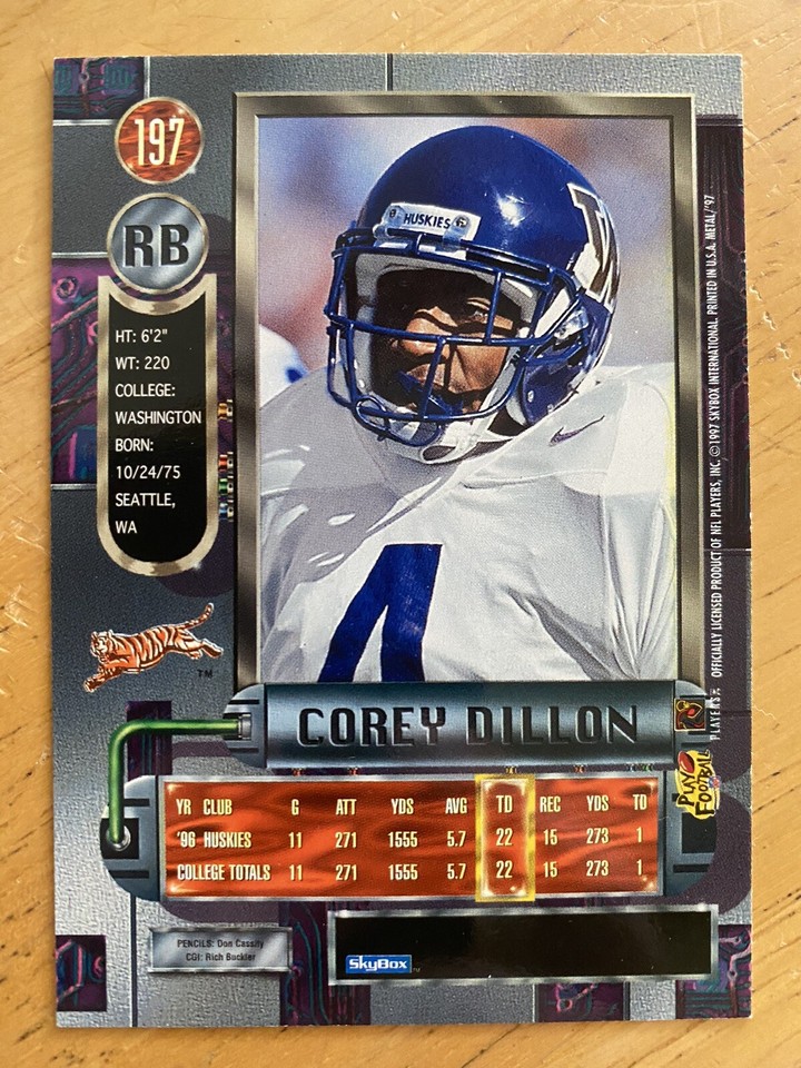 Corey Dillon 1997 Fleer Metal Cincinnati Bengals Rookie Card RC Card ...