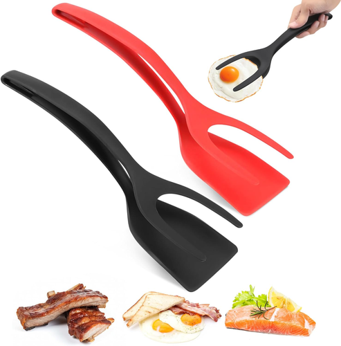 Egg Flipper Spatula Tongs Set of 2 PCS - 2 in 1 Grip and Flip Spatula ...