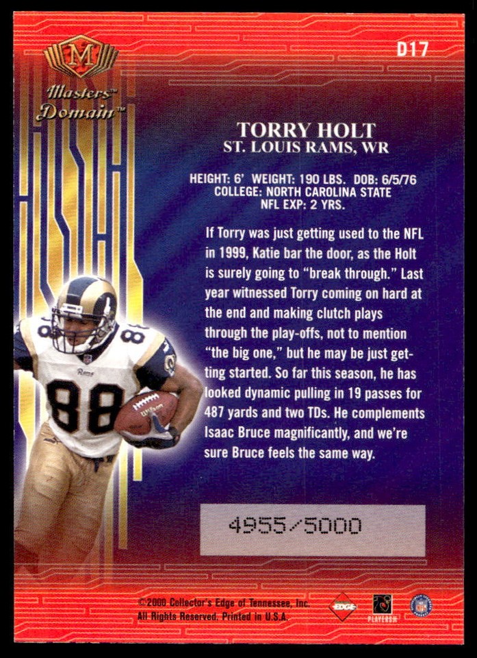 2000 Collector's Edge Masters D17 Torry Holt St. Louis Rams /5000 ...