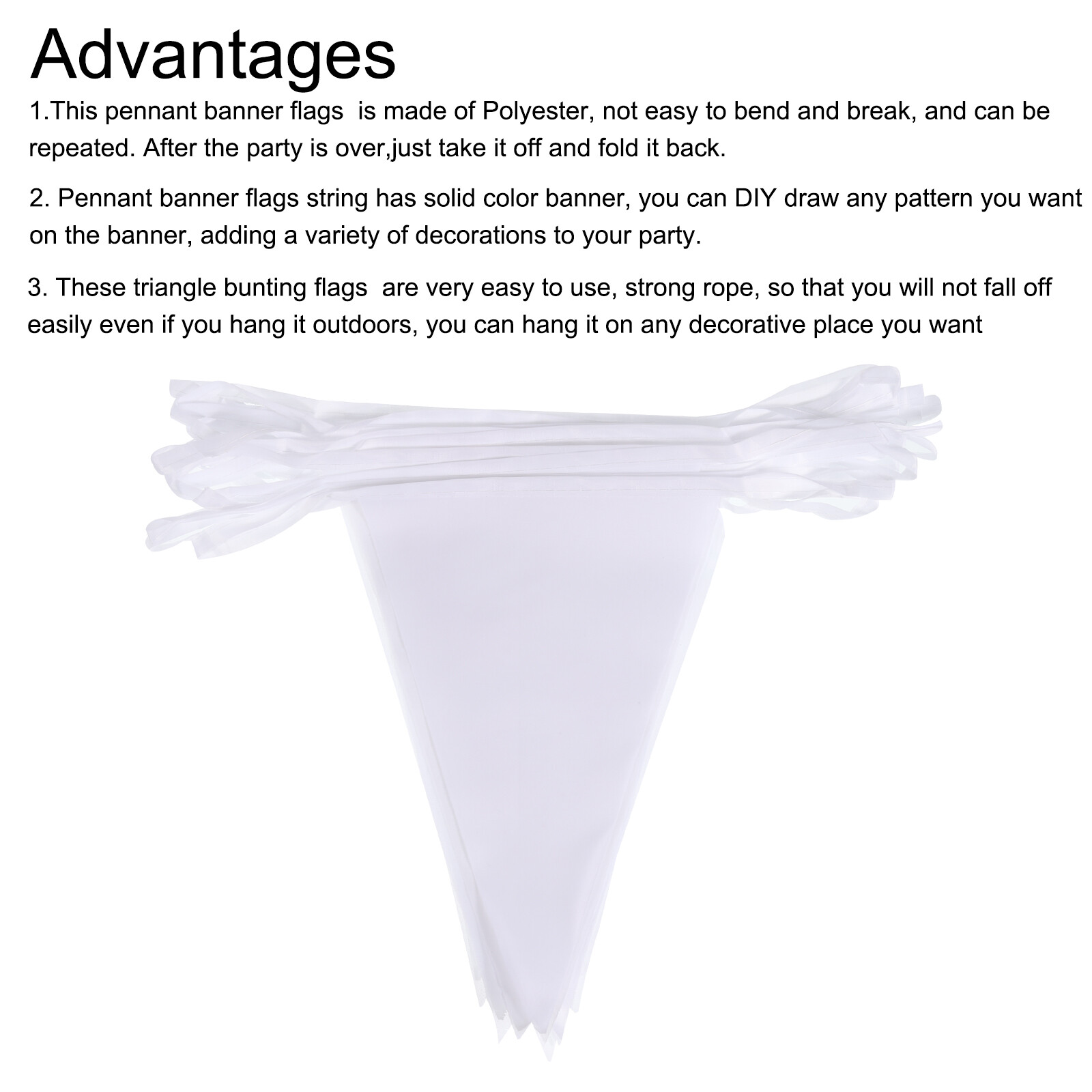 2 Pcs 50 Feet White Pennant Banner Flags String Triangle Hanging for ...