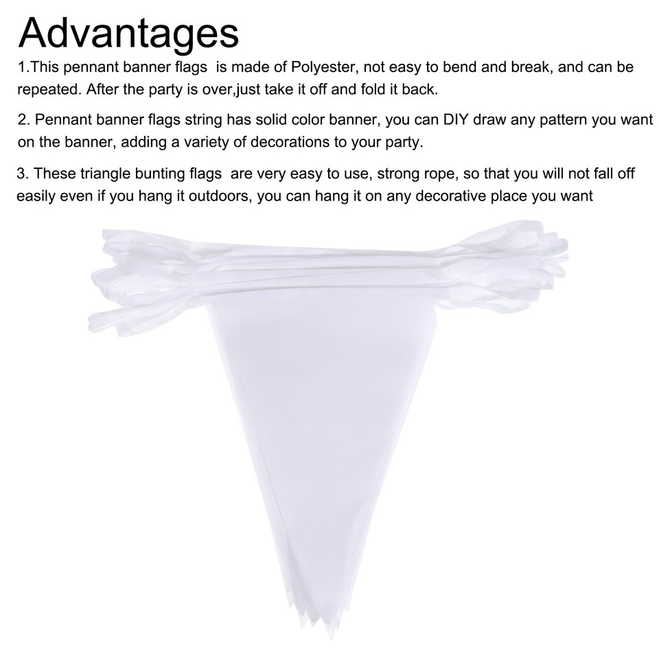 2 Pcs 50 Feet White Pennant Banner Flags String Triangle Hanging for ...