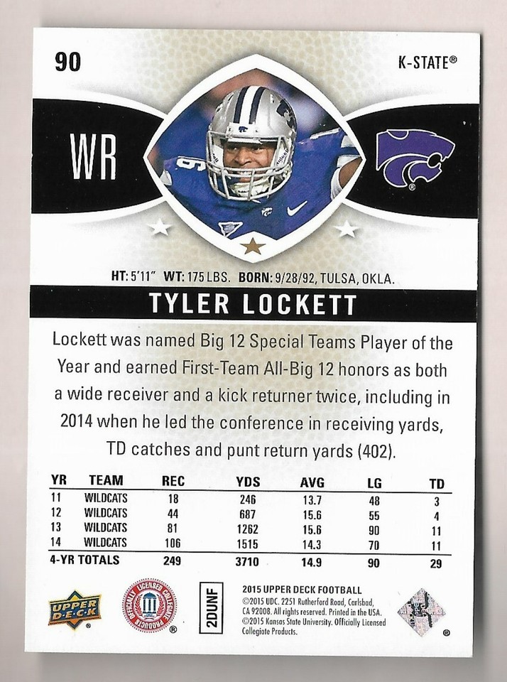 TYLER LOCKETT 2015 UPPER DECK ROOKIE RC CARD #90 | eBay