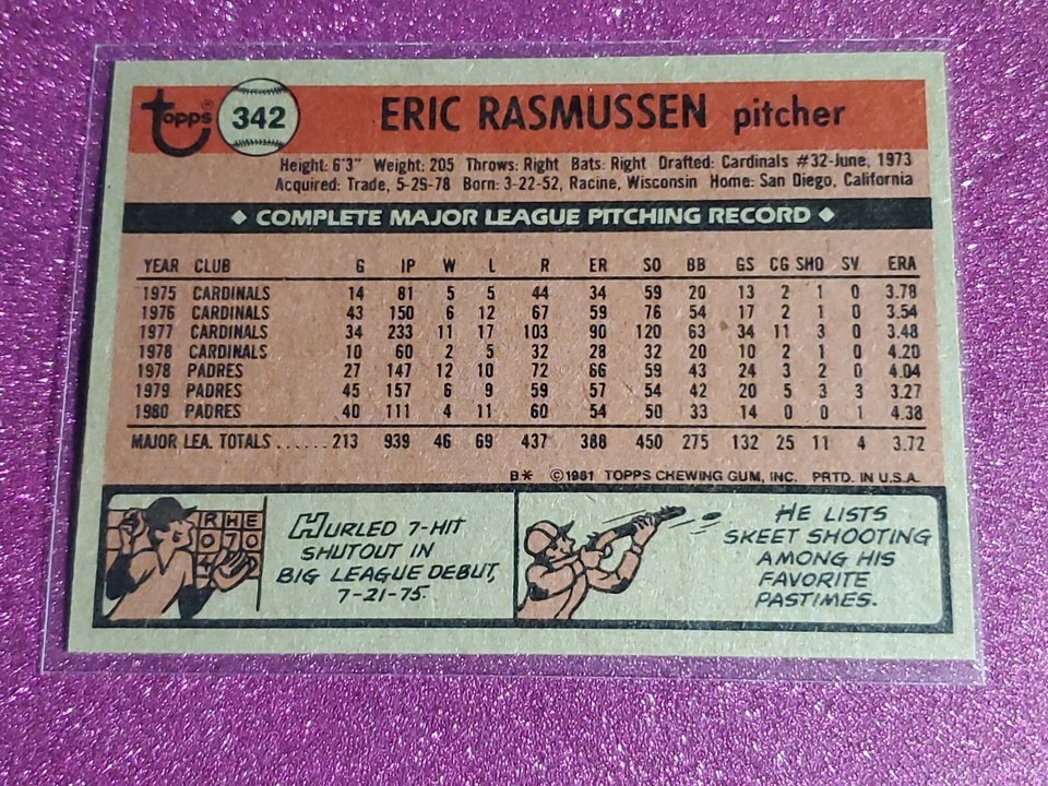 1981 Topps #342 Eric Rasmussen San Diego Padres | eBay