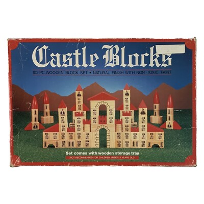 Vintage 1987 Castle Blocks Wooden Block Set 102 PIECES W/ WOODEN ...