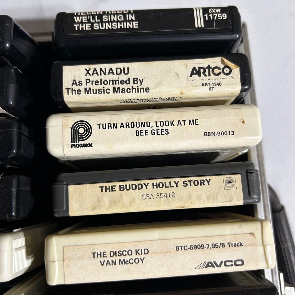 Vintage 8-Track Tape Lot w Case Rock Disco Soul Bee Gees Thin Lizzy ELO ...