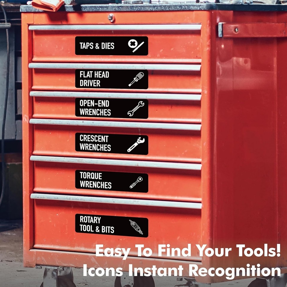 90 PCS Magnetic Toolbox Labels | Large, Easy-Read Tool Chest Drawer ...