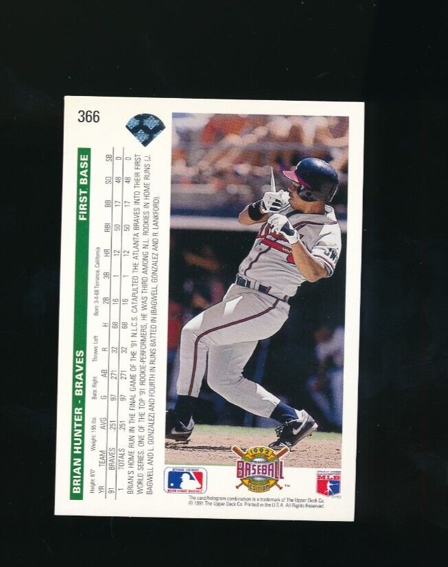 1992 Upper Deck #366 Brian Hunter SIGNED auto autogaph crisp blue ...