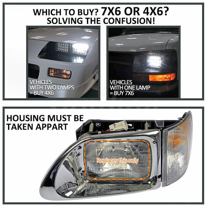 Pair For Ford E-150 Econoline E-250 E-350 7x6" 5X7" LED Headlights Hi ...