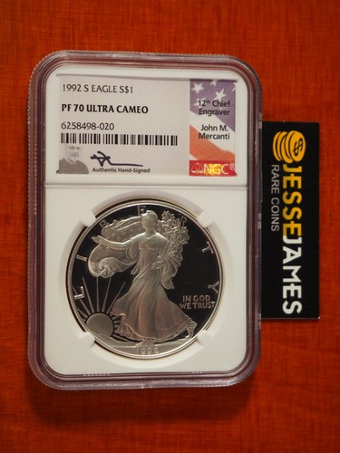 1992 S PROOF SILVER EAGLE NGC PF70 ULTRA CAMEO JOHN MERCANTI SIGNED FLAG LABEL | eBay