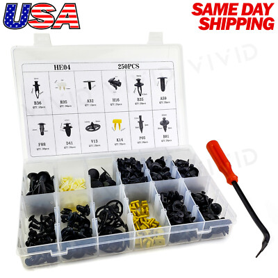 250pcs Set Plastic Rivets Fastener Fender Bumper Push Clips with Tool ...