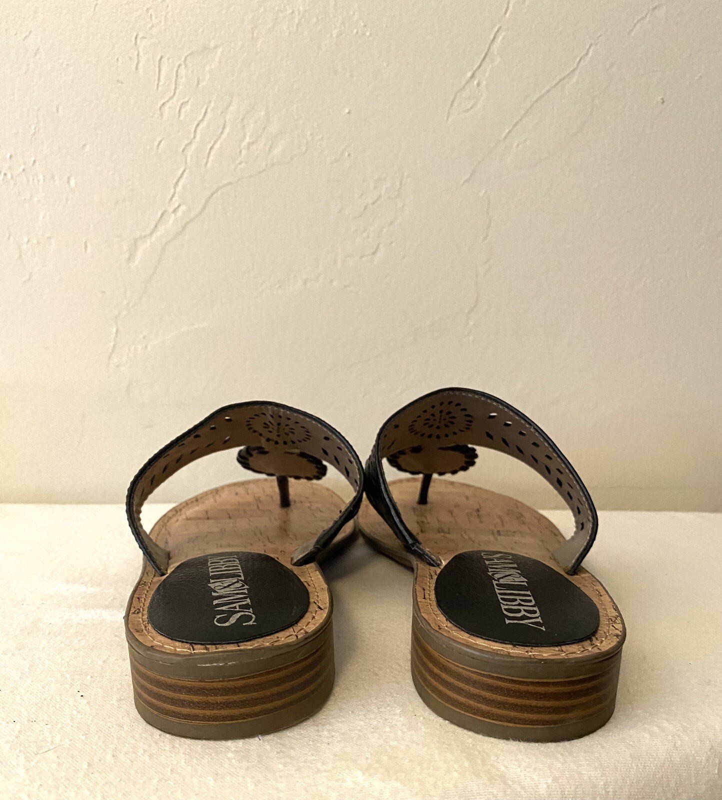 Sam & Libby Tibby Whip Stitch Black Thong Sandals Black Slip On Size 8 ...