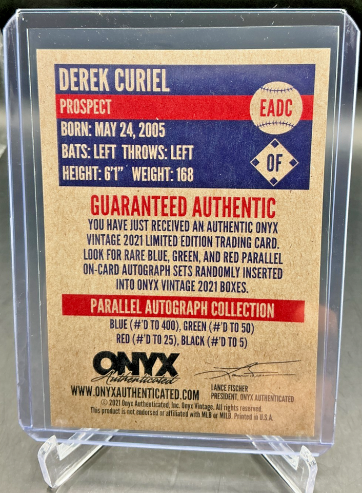 2021 Onyx Vintage Baseball DEREK CURIEL On Card AUTO #/400 | eBay