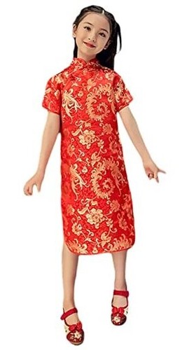 Girls Chinese Dragon Phoenix Qipao Cheongsam Dress 8 Red Phoenix | eBay