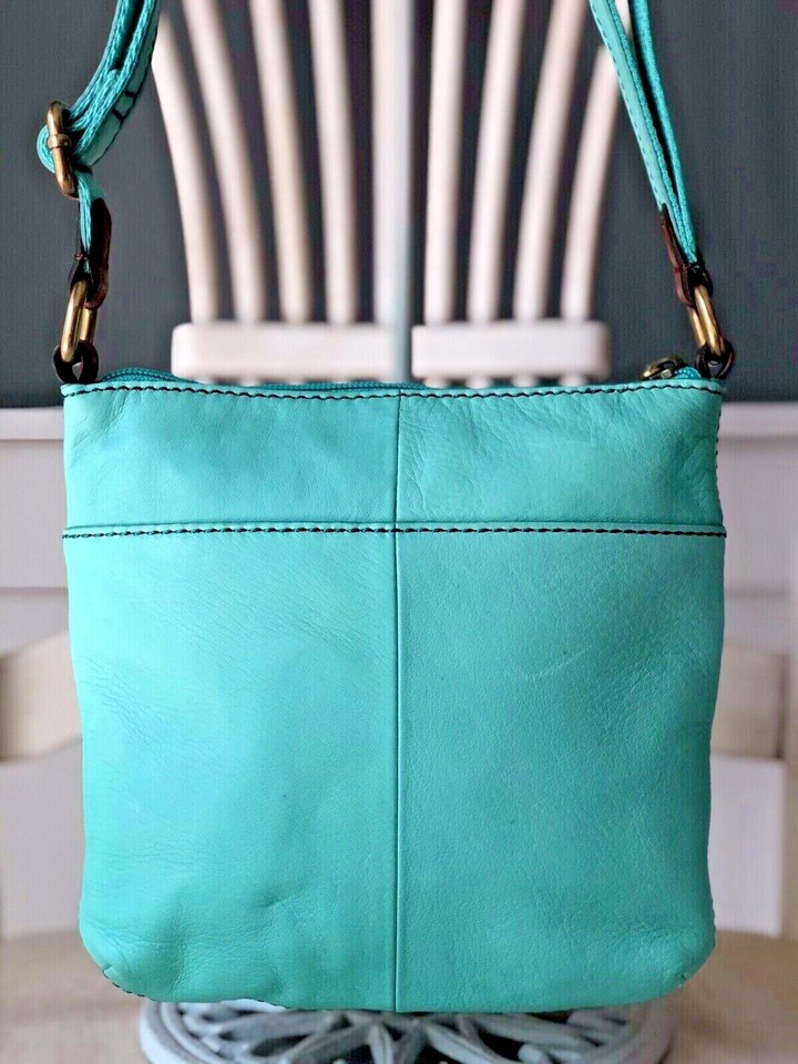 FOSSIL EXPLORER HOBO Small Turquoise Leather Crossbody Shoulder Bag ...