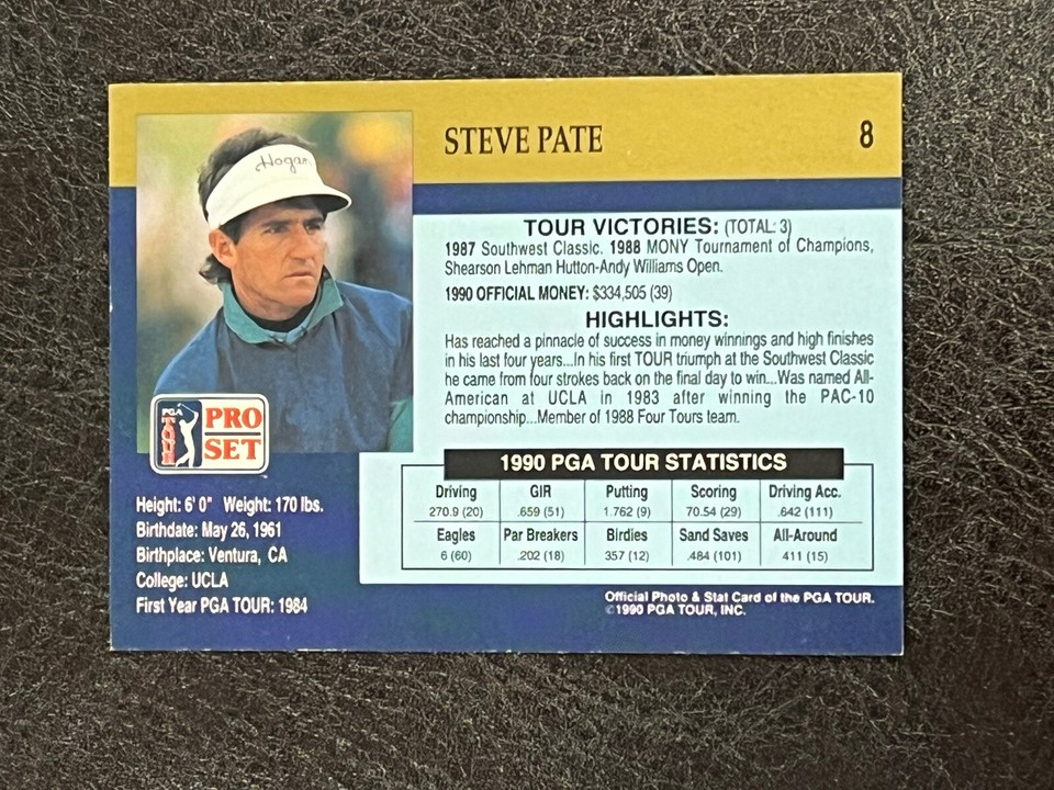 1990 Pro Set PGA Golf Steve Pate #8 NM AUTO Autograph Signed | eBay