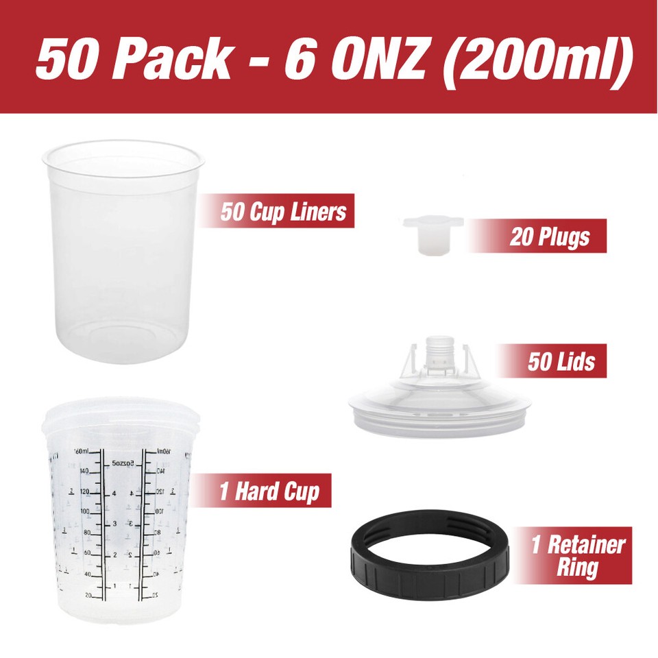 PPS CUPS Disposable Paint Spray Gun Cup Liners and Lid System (125 Mic ...