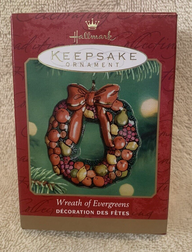2001 Hallmark Keepsake Wreath Of Evergreens w/Fruit Pressed Tin ...