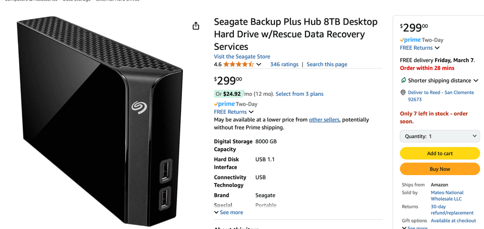Excellent Shape Seagate Backup Plus Hub 8TB USB 3.0 Desktop External ...