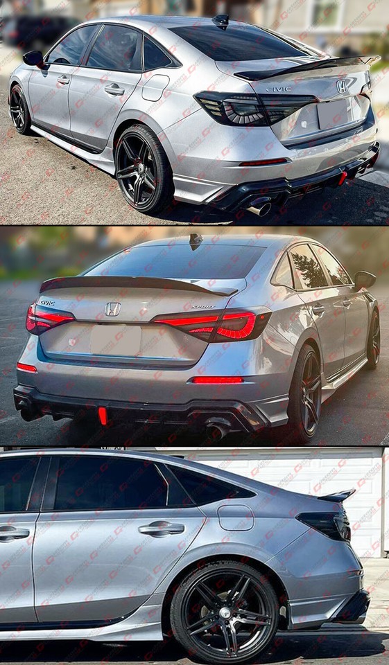 FOR 22-25 HONDA CIVIC SEDAN YOFER V2 LUNAR SILVER LED REAR DIFFUSER ...