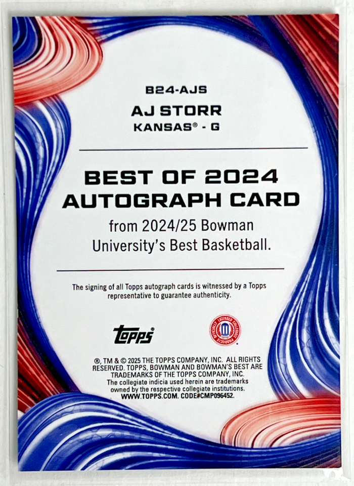 2024-25 Bowman University Best AJ Storr Geometric Refractor Auto (RC ...