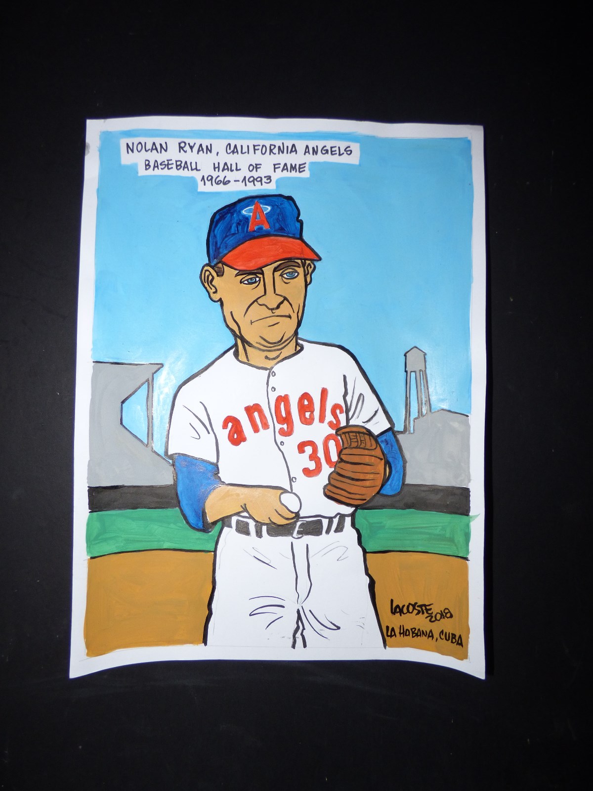 Original Cuban Drawing NOLAN RYAN Baseball Hall of Fame CALIFORNIA ...