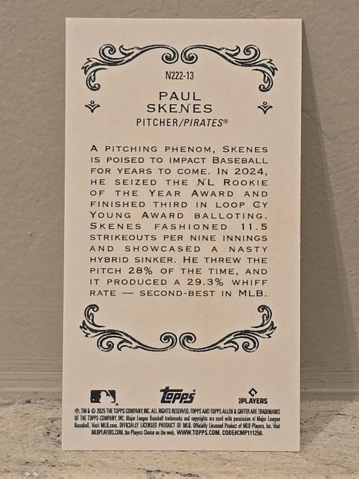 2025 Topps Allen & Ginter #N222-13 Paul Skenes Mini Image Variation SP ...