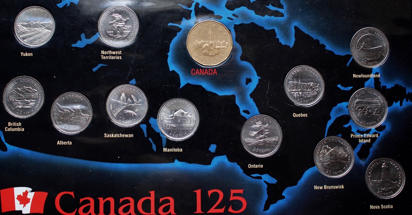 1992 CANADA 25¢ with $1 LOONIE SET - CANADA’S 125th BIRTHDAY w/Display ...