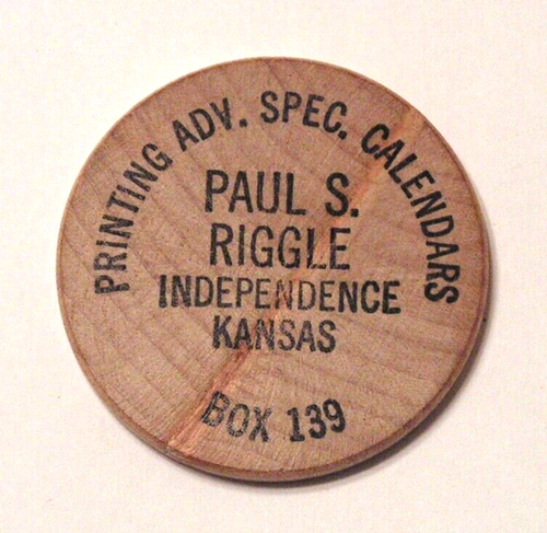 Wooden Nickel Paul Riggle Printing Coin Independence KS Token Lightning ...