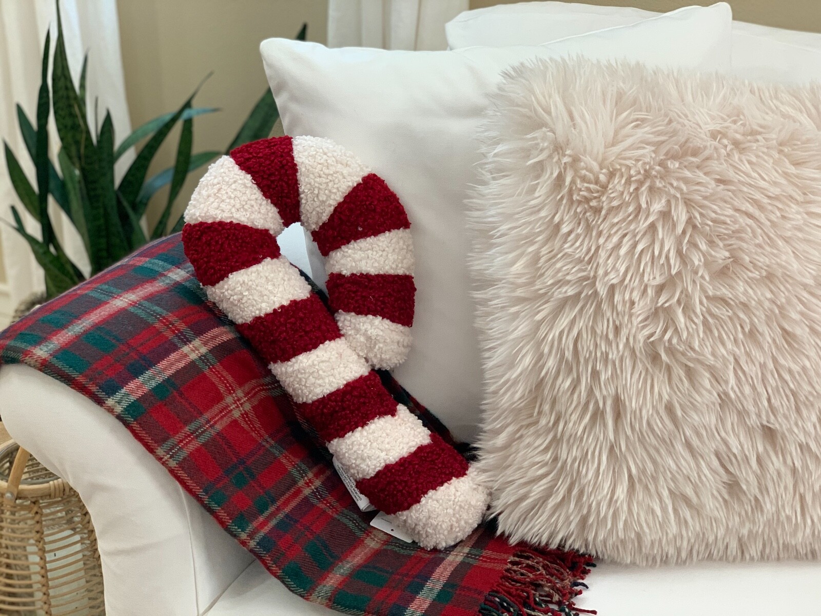 NWT Pottery Barn Cozy Teddy Faux Fur CANDY CANE Shaped Pillow | eBay