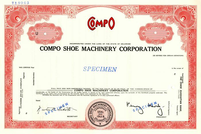 Compo Shoe Machinery Corporation - Specimen Stock - Specimen Stocks ...