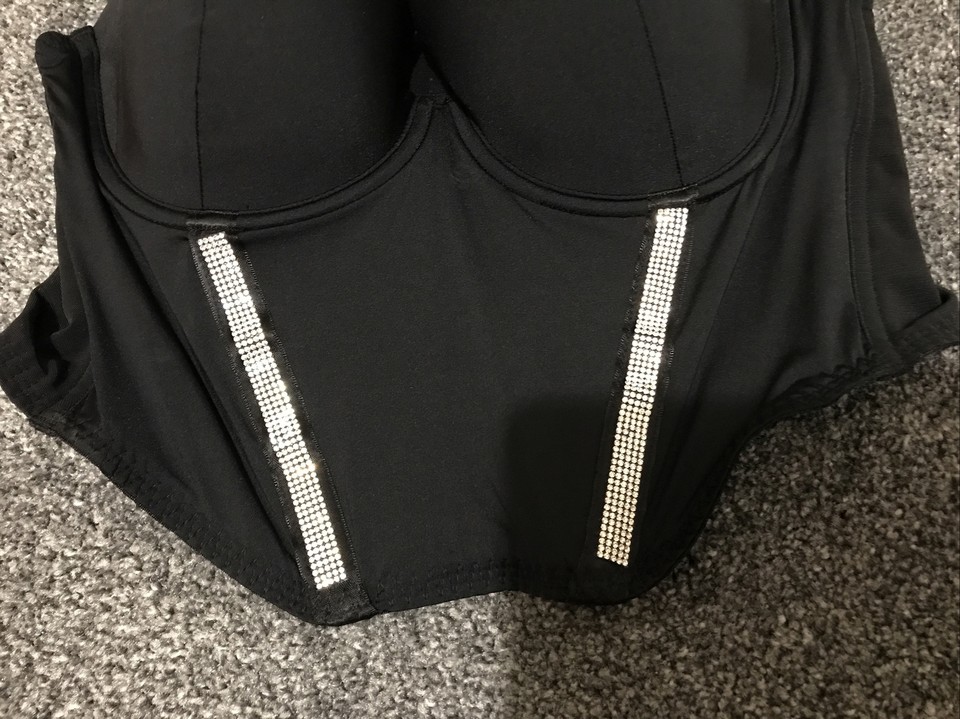 BNWT GORGEOUS ‘ENTICE’ BLACK SPARKLY LONGLINE PADDED BRA SIZE 32E | eBay