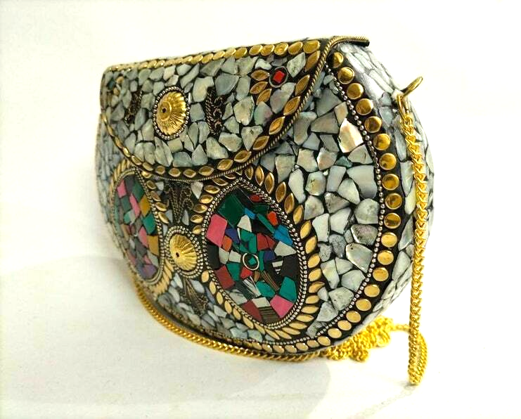 Handmade Multicolour bohemian purse Mother of Pearl Mosaic clutch for ...