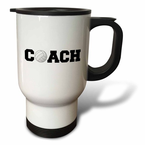 3dRose coach, black letters with volleyball on white background 14oz ...