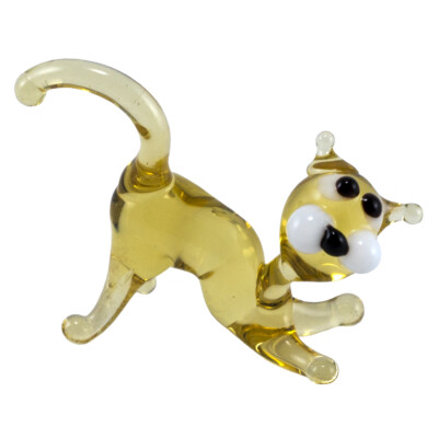 Miniature Tiny Detailed Lampwork Flame Hand Blown Glass Amber Cat ...