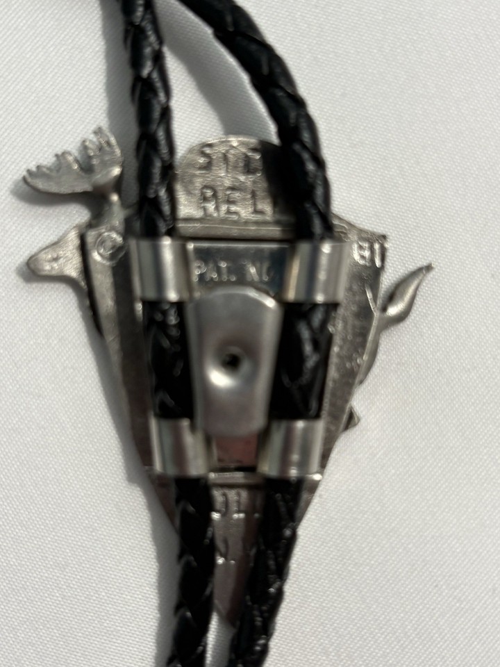 Vintage Pewter Deer Buck Bolo Tie Braided Leather Cord– Metal Tips –PAT ...