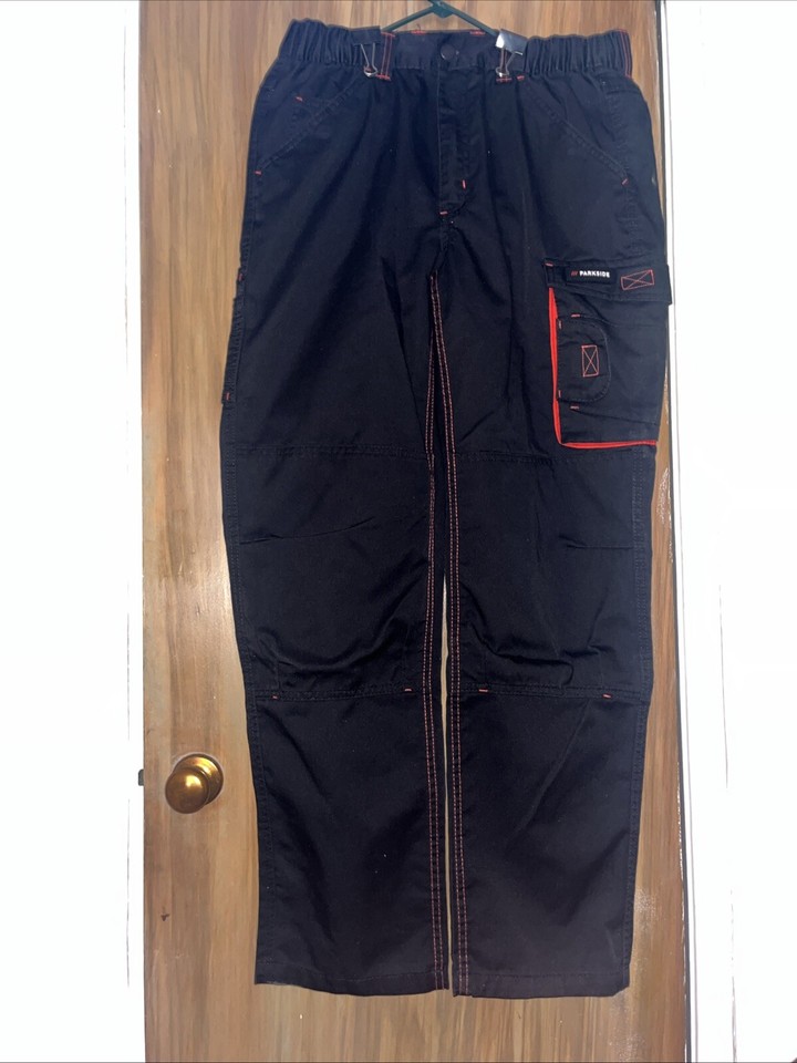 Parkside Mens Black red Work Pants Trousers Cargo Pants Knee Pad Slots ...