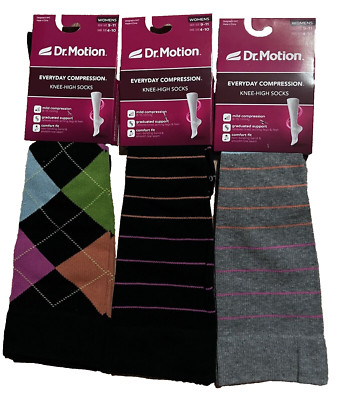 Dr. Motion Mild Compression 8-15mmHg Knee-Hi Women's Socks, 3 Pairs | eBay