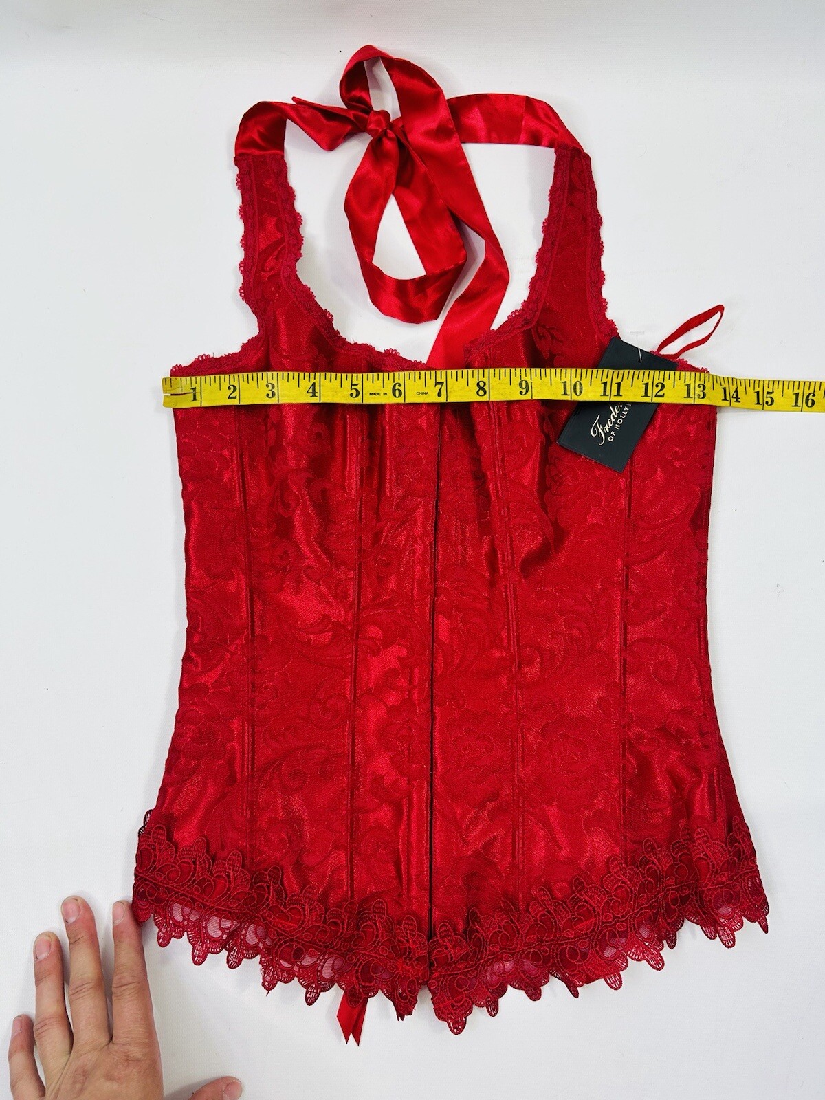 NOS VTG Y2K Womens 32 Red Satin Lace Trim Halter Hook Latch Corset | eBay