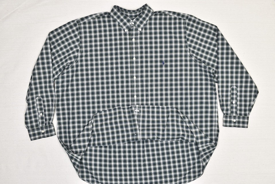 Ralph Lauren 3XB 3XLT Green Plaid Flannel Button Down Shirt Big Tall ...