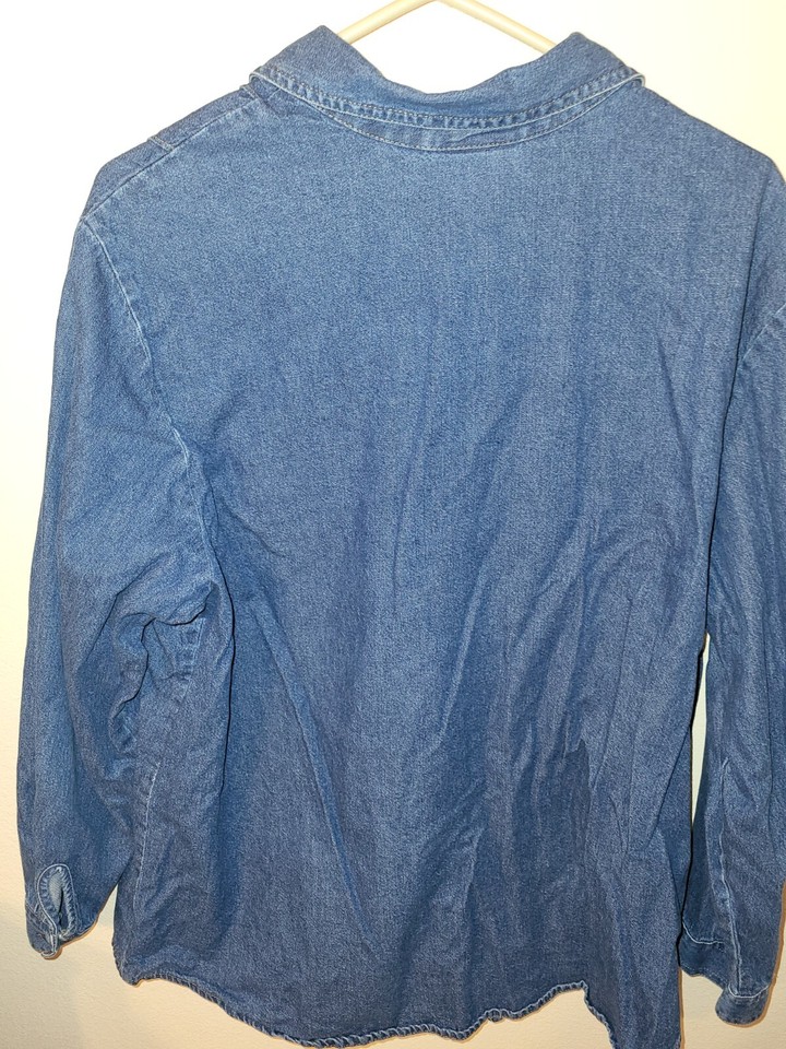 Lady Graff Womens Denim Size 2X Button Up Sew Accents Blue L Sleeve 28 ...