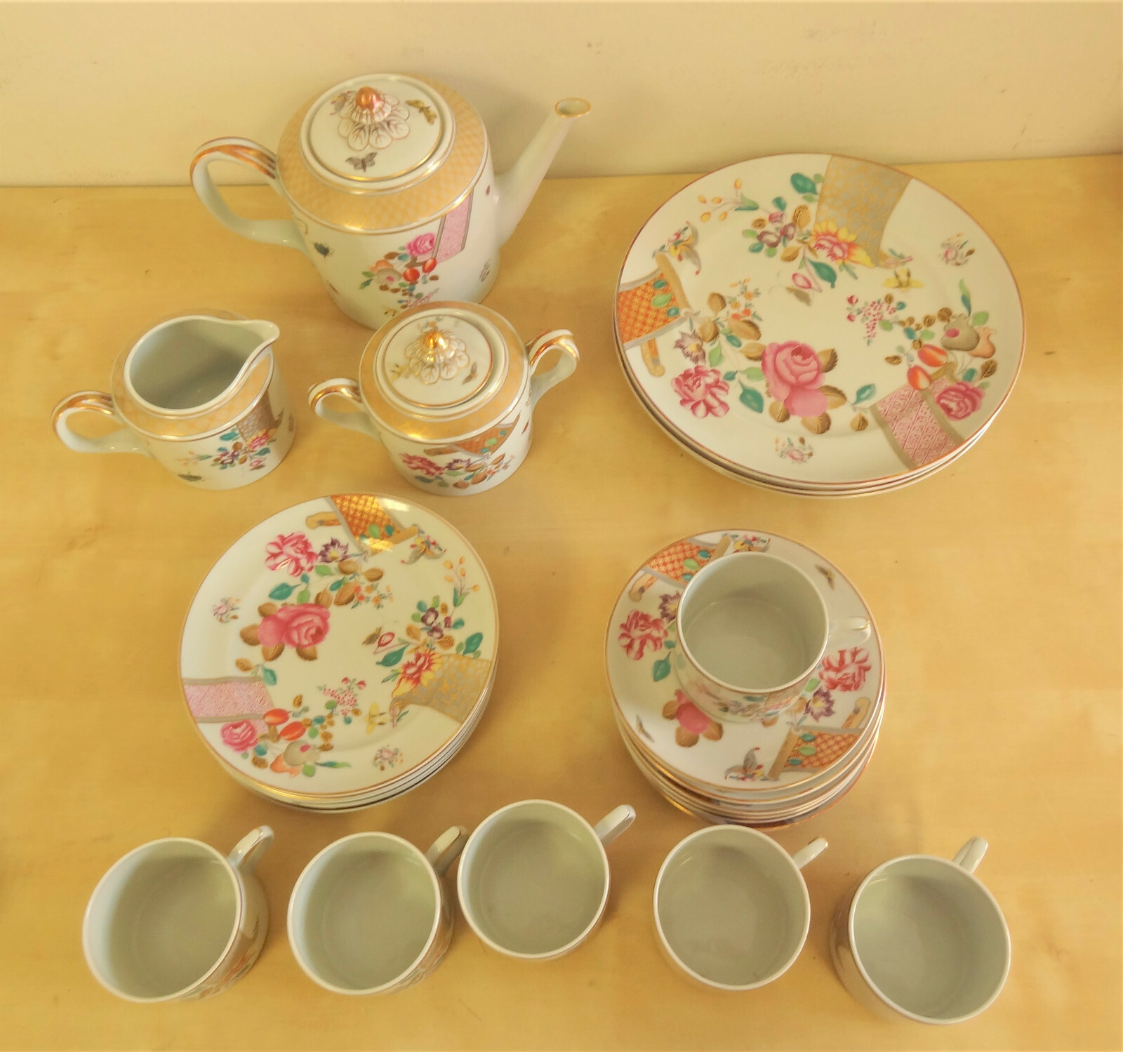 MOTTAHEDEH LOWESTOFT ROSE 1985-1993 Complete Tea Set for Six (6) 24 pcs ...