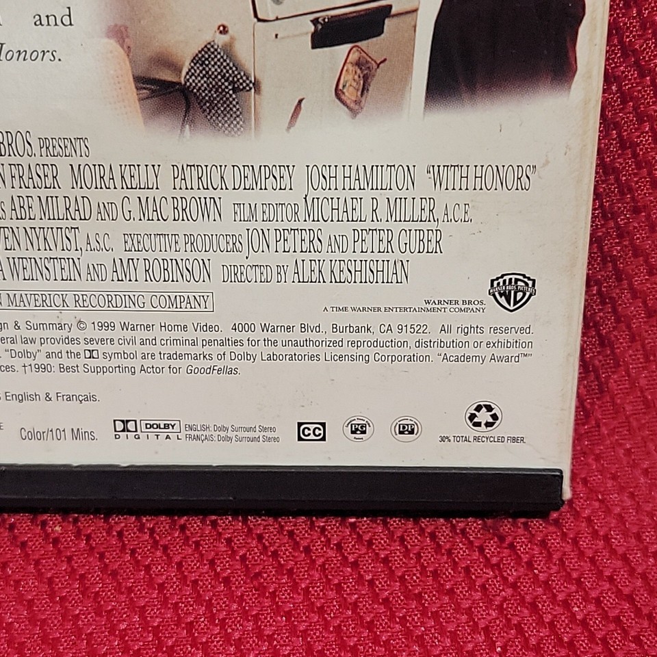 WITH HONORS vtg romance drama movie dvd 1994 full screen Pesci Fraser ...