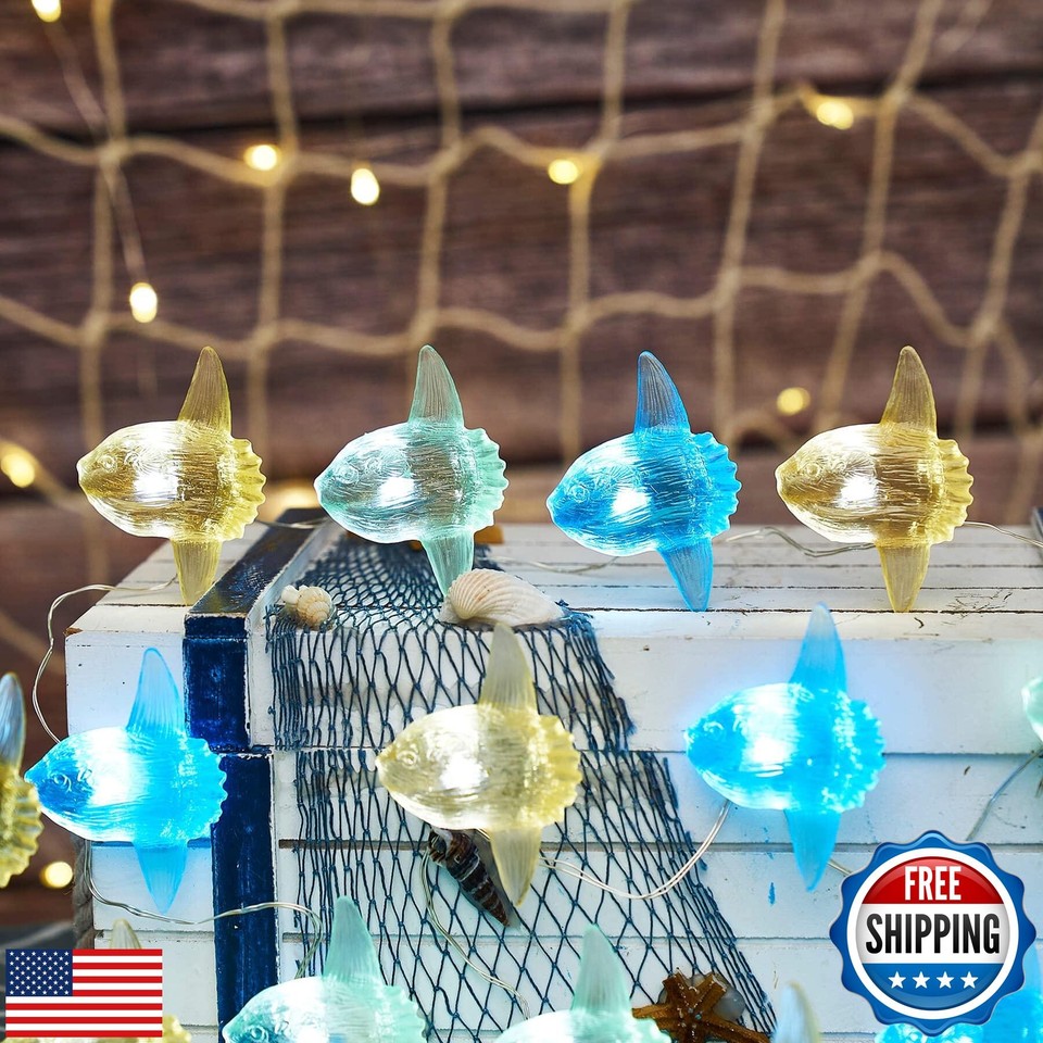 Sea Life Decor Ocean Fish String Lights Indoor Outdoor Mola Sunfish ...