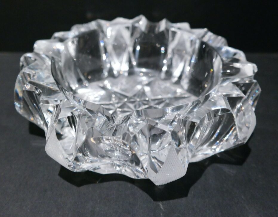 Vntg 6" Elegant Heavy Lead Crystal Cut Glass Etched Ashtray Clear Frosted Design | eBay