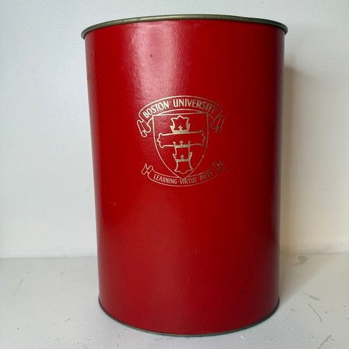 VINTAGE Boston University Metal Garbage Can Trash Bin Large RARE ...