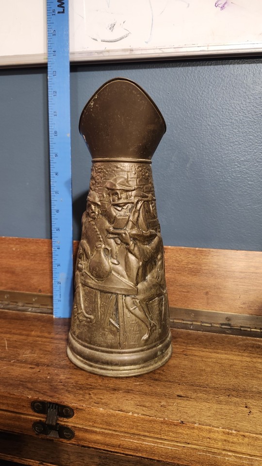 Vintage Peerage Brass Embossed Pub Scene Pitcher Made In England w ...