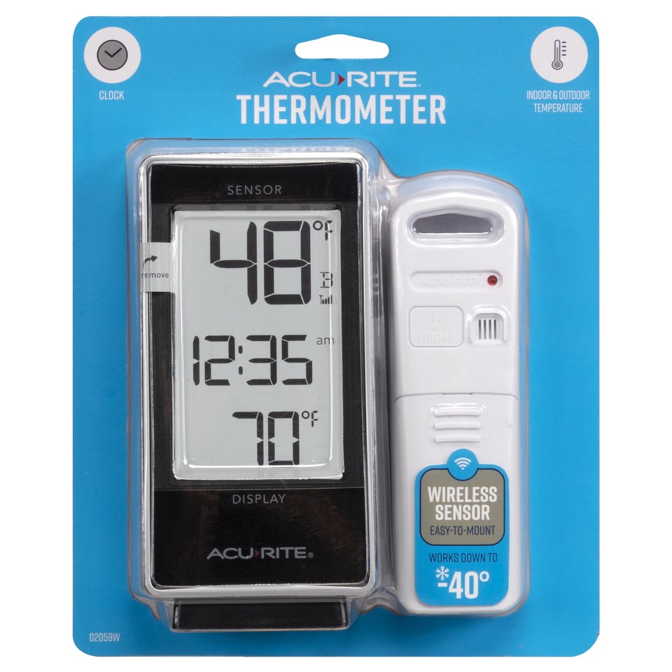 AcuRite 02059 Indoor/Outdoor Thermometer & Clock - Weather Resistant | eBay