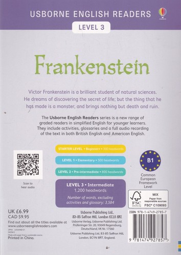 Frankenstein (Usborne English Readers Level 3) Book, New | eBay UK