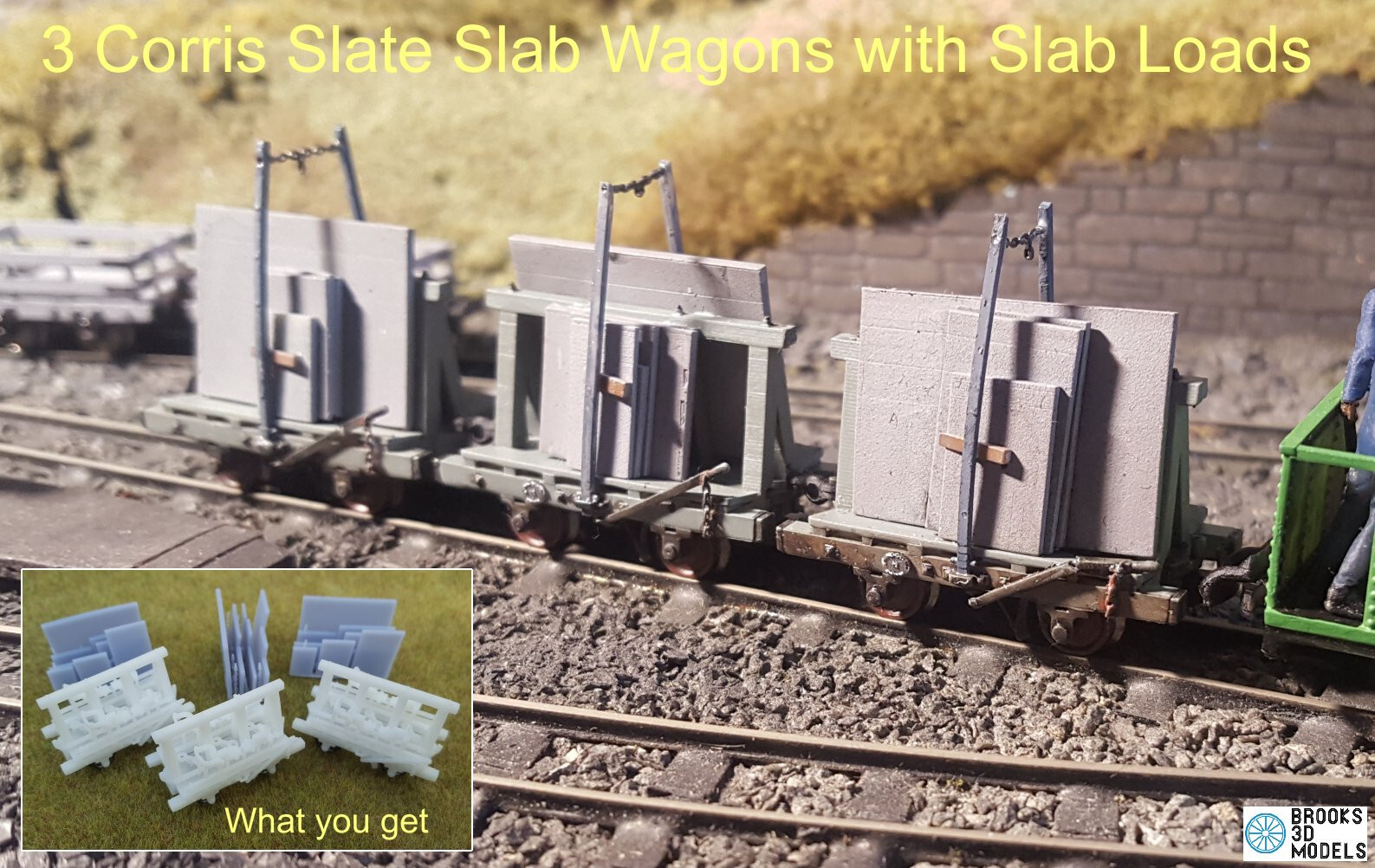 OO9/009 Corris Slate Slab Trestle Wagons x 3 Narrow Gauge Railway HOe ...